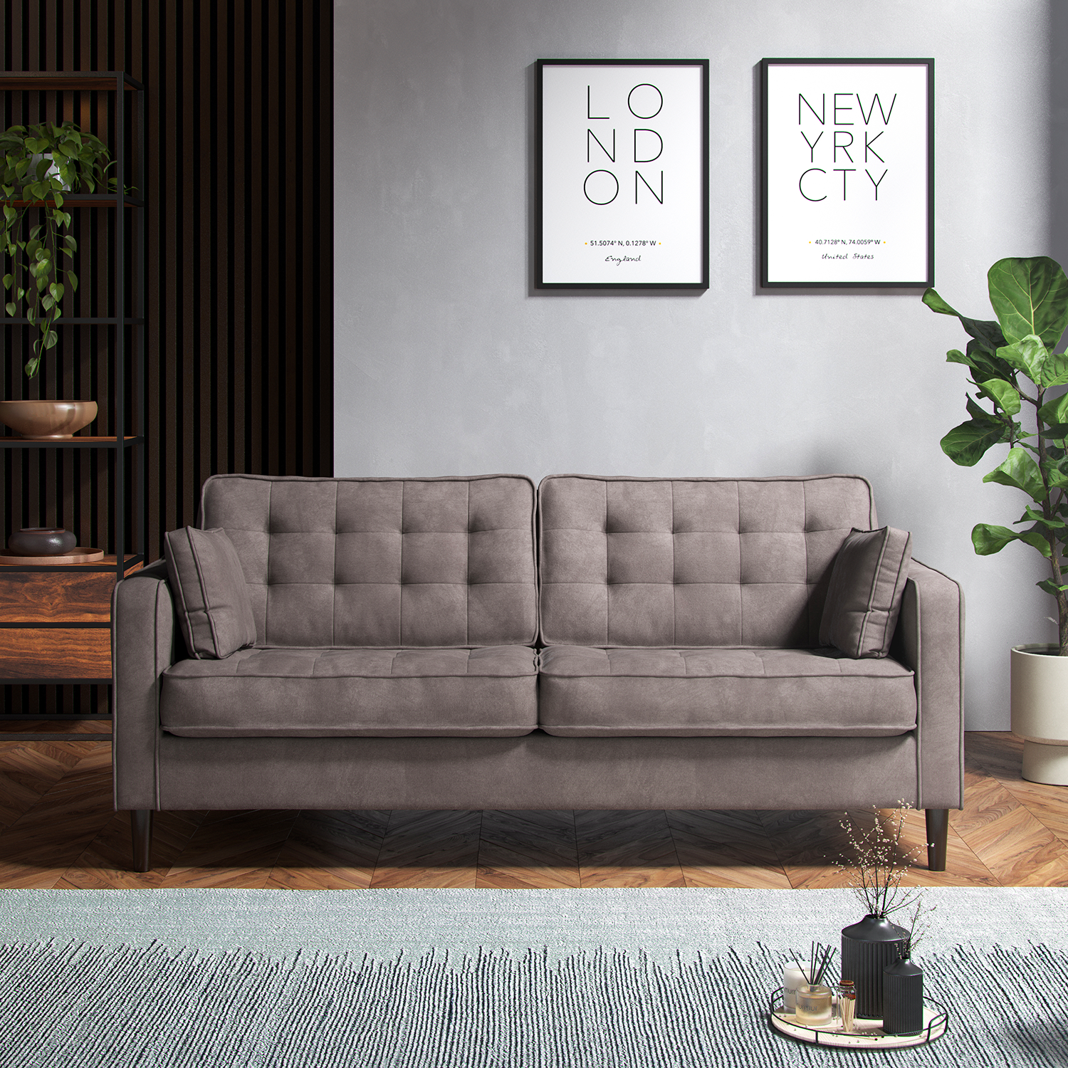 Eden Pewter Tufted 3 Seater Sofa | The Online Sofa Shop