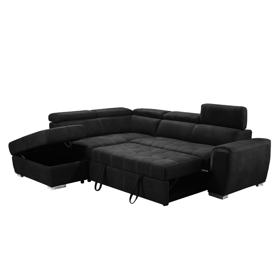 Nevada Suede Fabric Corner Sofa Bed With Headrests Black