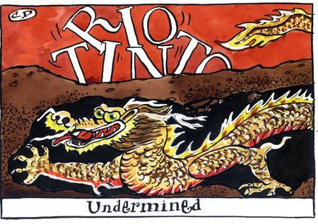 27731573-business section cartoon showing a dragon under Rio Tinto logo ...