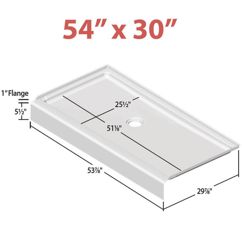 Lyons Elite 54" x 30" x 5.5" Fiberglass Mobile Home Center Drain Shower ...