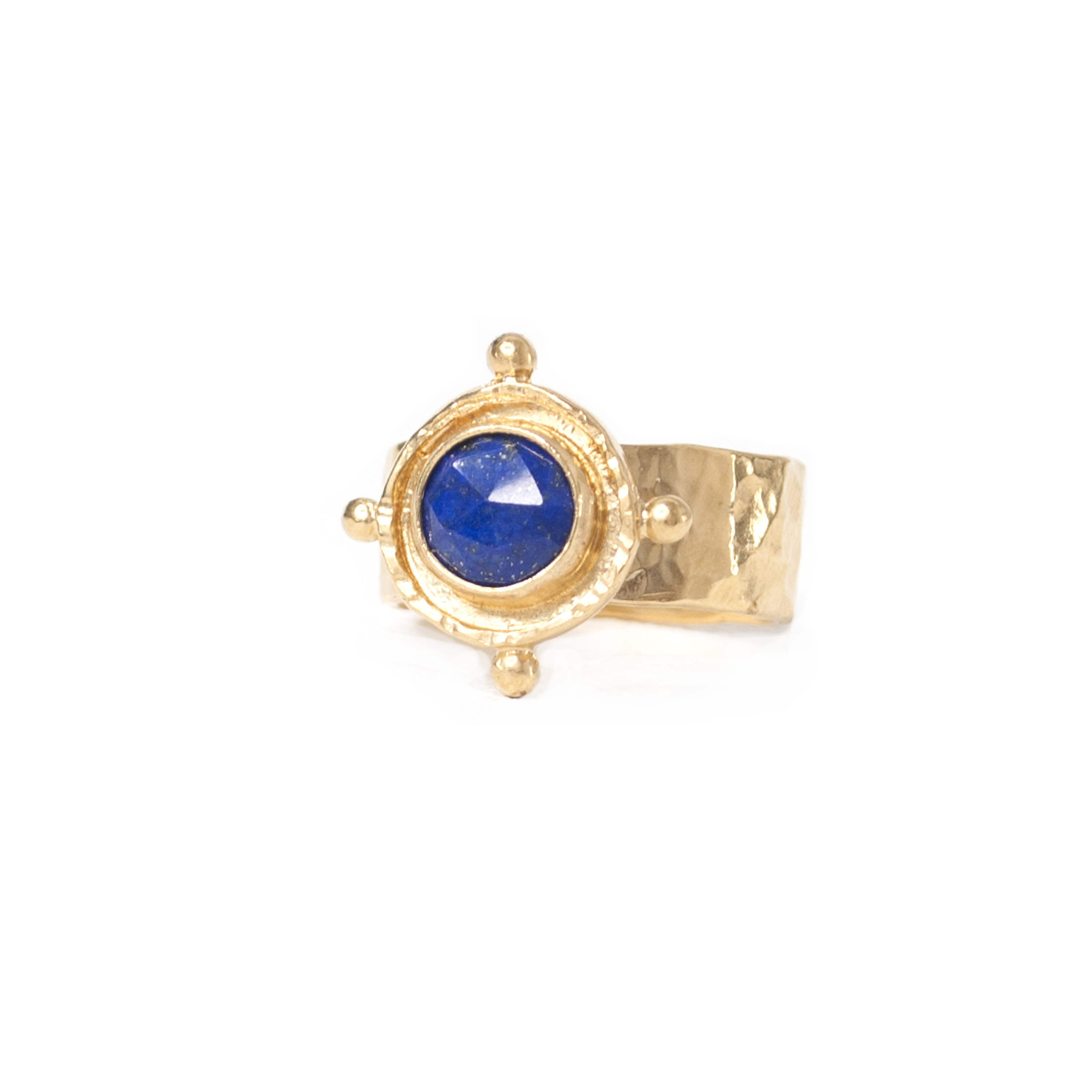 September Birthstone Rings: Gold Lapis Gem Medallion Ring