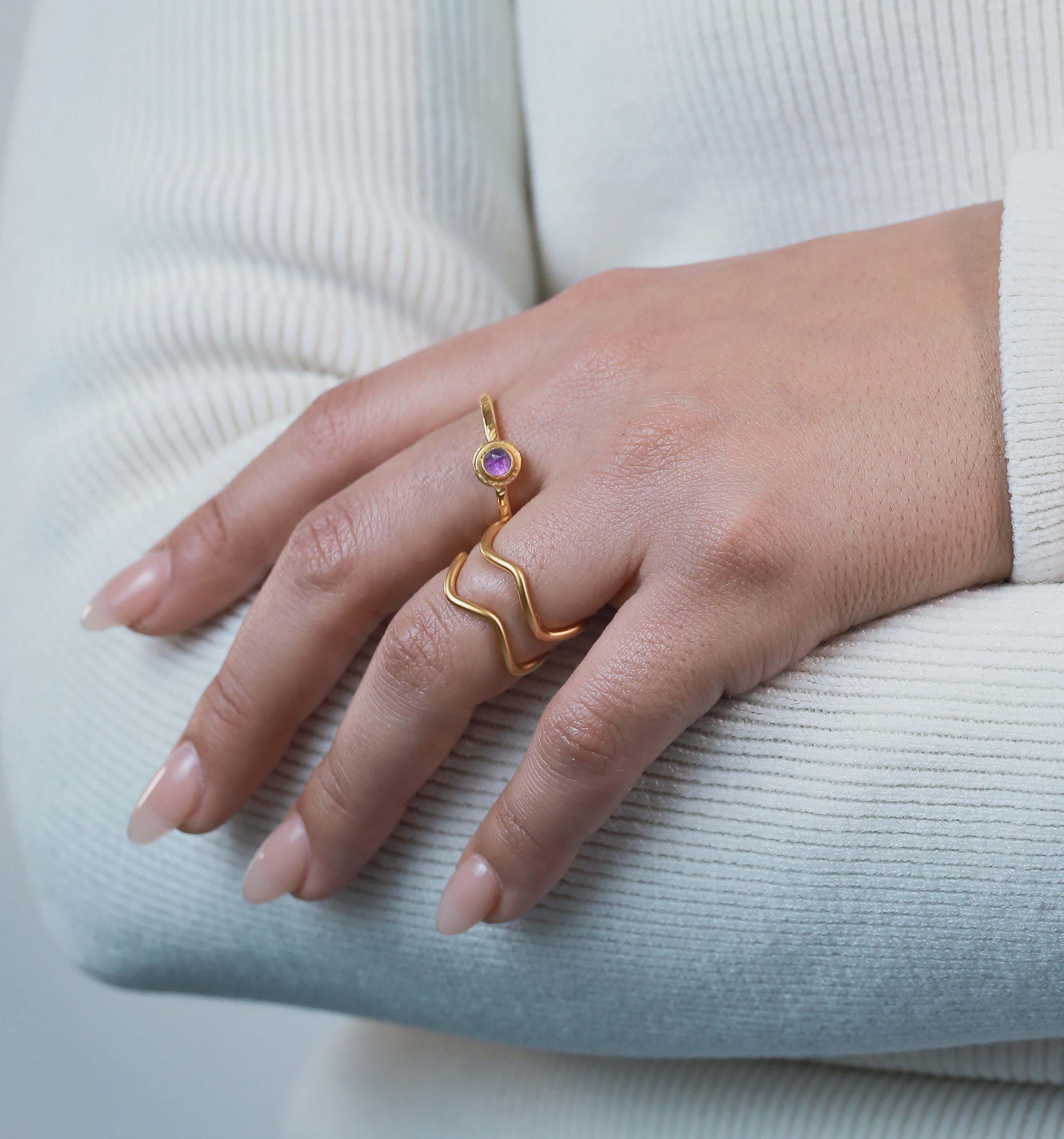 Sterling Silver Amethyst Iota Stacking Ring - Leander D'Ambrosia, LLC