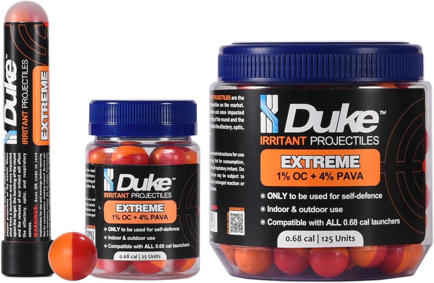 Duke Extreme 68 Cal Irritant Projectiles | OC + PAVA Less Lethal Rounds