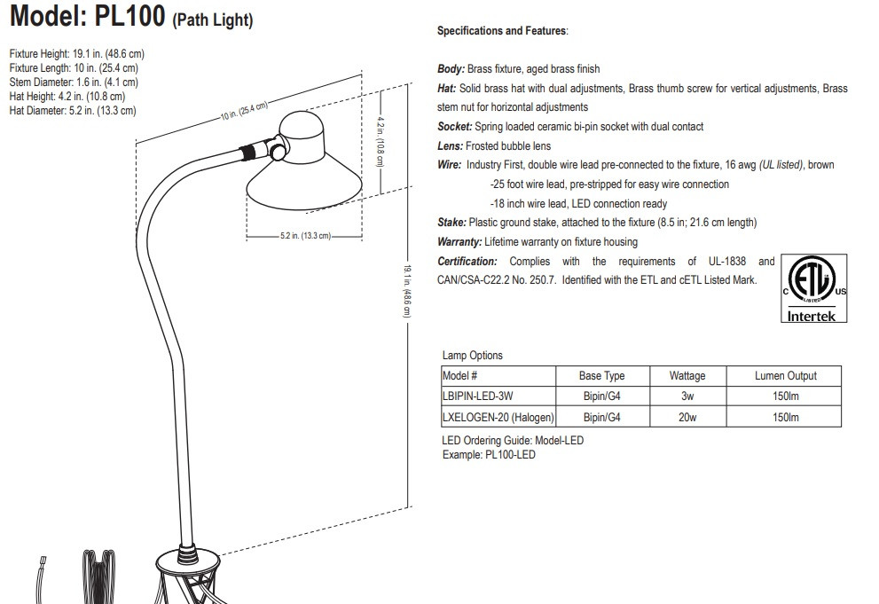 PL100-LED Path Light | Alliance Outdoor Path Lights