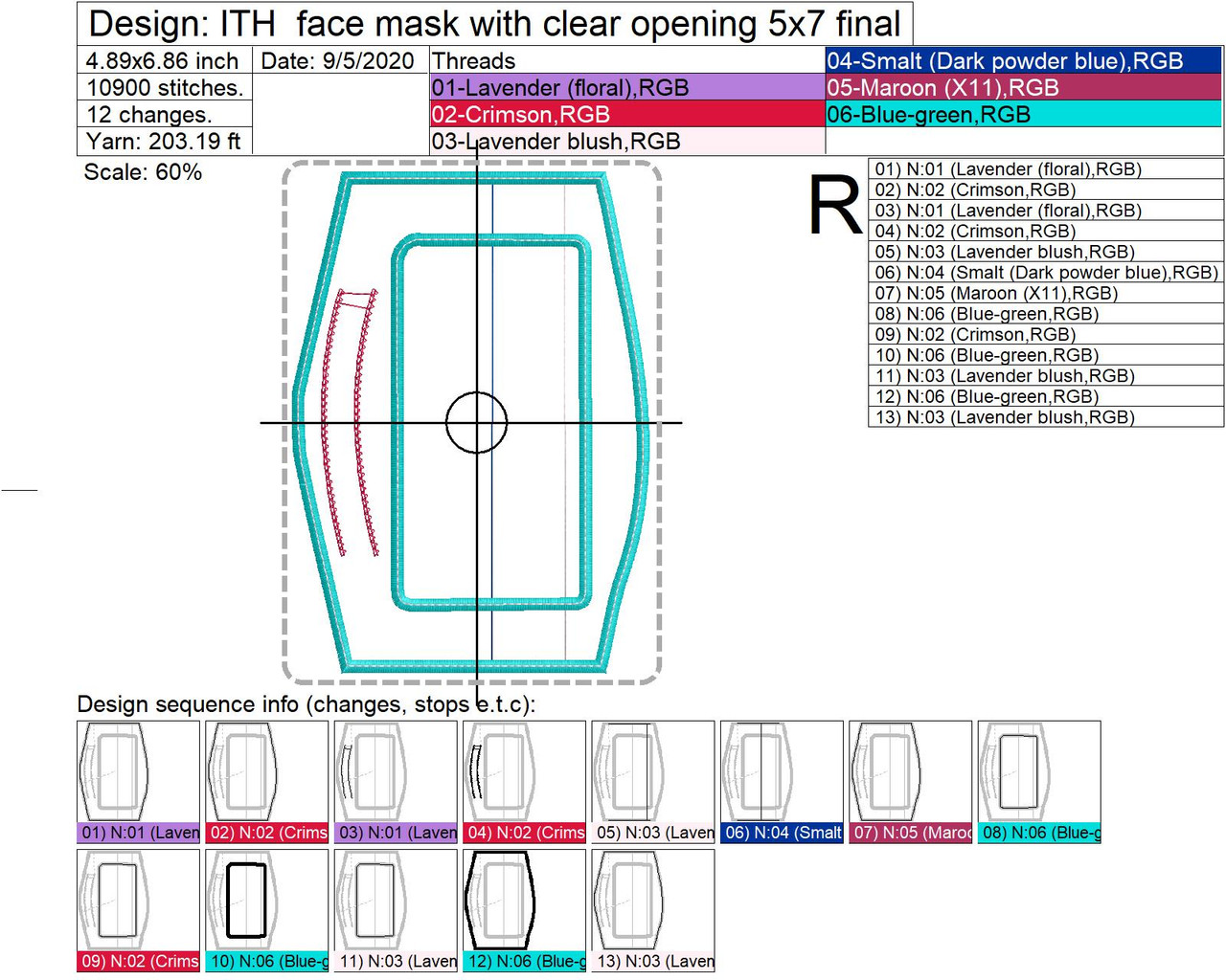 ITH 5x7 face mask with clear opening and nose wire insert Machine ...
