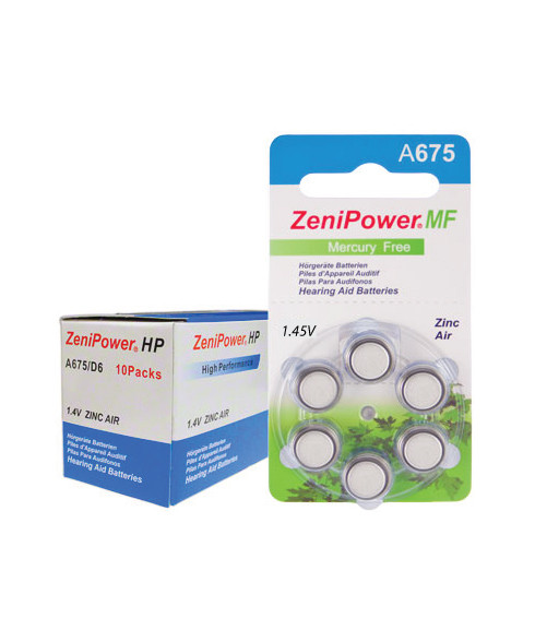 Box of ZeniPower Hearing Aid Batteries size 675 (A675) Pack of 60 ...