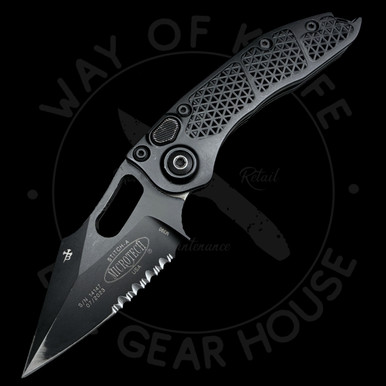 *Pre Owned* Microtech Stitch Auto Black Aluminum (3.75" Black Serr ...
