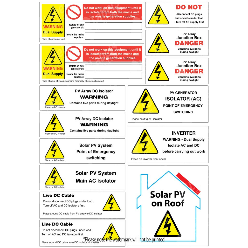 Solar PV installation labels
