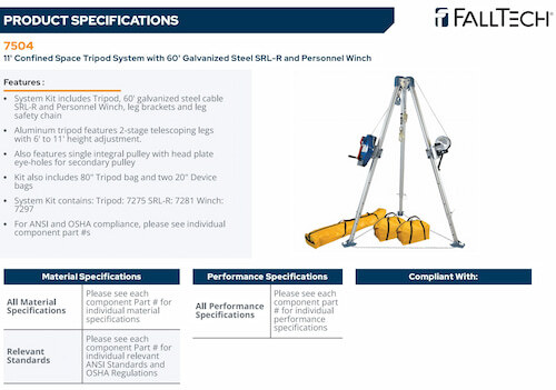 FallTech 7504 60' Tripod Kit - Galvanized Cable