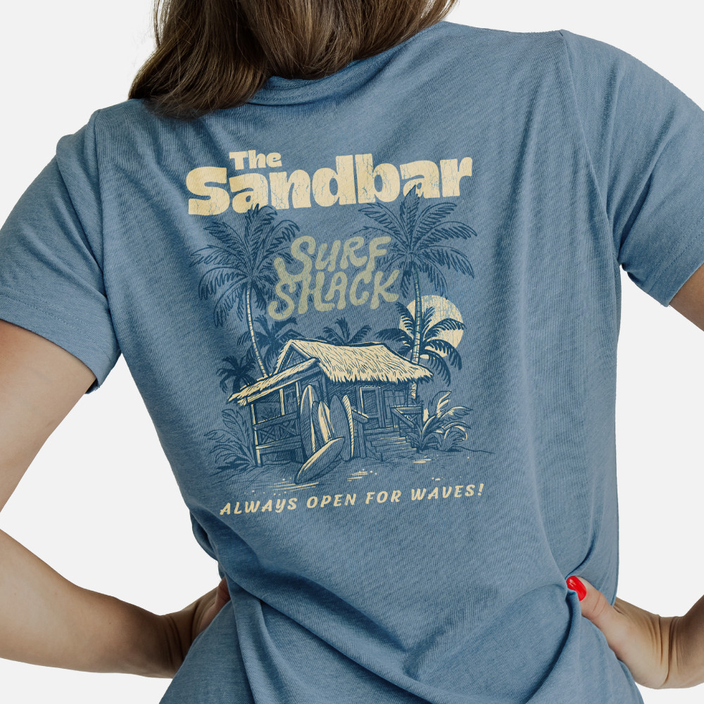 Women's Bamboo Crew Tee - Sandbar Surf Shack - Coastal Blue Heather