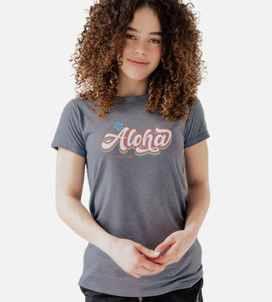 Women's Bamboo Crew Tee - Groovy Aloha - Navy Heather