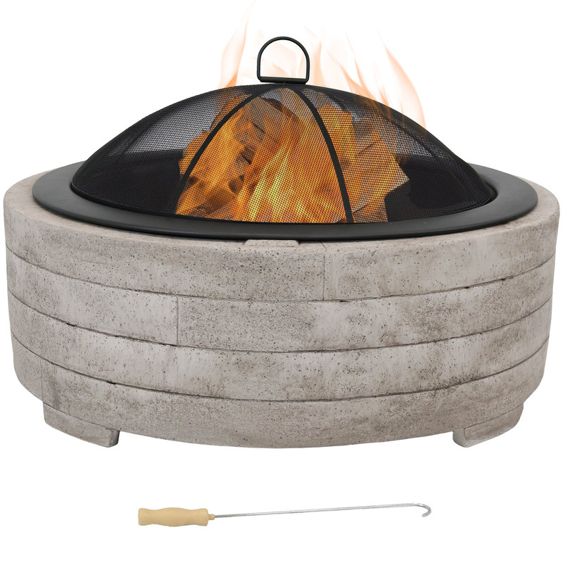 Sunnydaze Large Faux Stone Wood-Burning Fire Pit Ring with Steel Fire ...