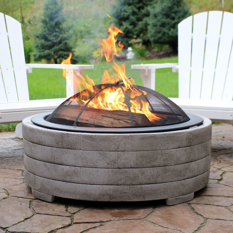 Sunnydaze Large Faux Stone Wood-Burning Fire Pit Ring with Steel Fire ...