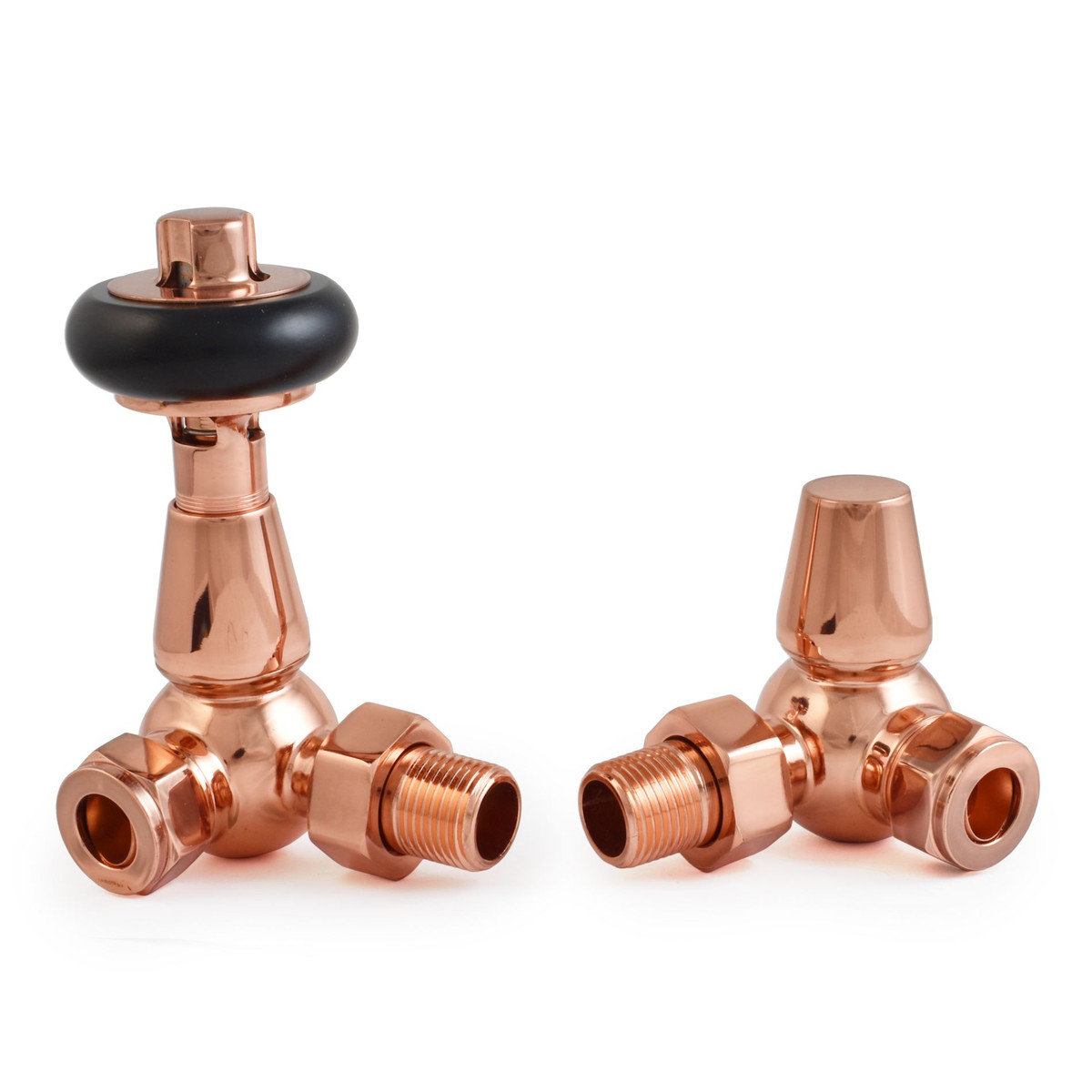 Flatford Traditional TRV Corner Polished Copper Radiator Valves ...