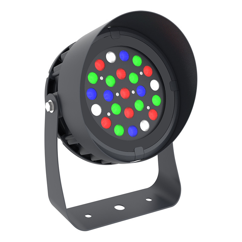 72W RGBW DMX Flood Light - Round Fixture - Half Shield - Black