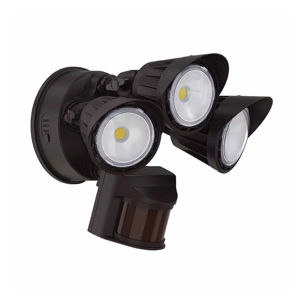 30W Bronze LED Security Light – 3-Head, PIR + Photocell, CCT