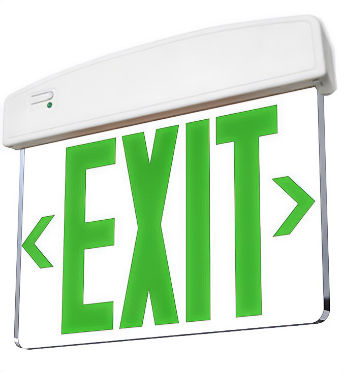 Plastic Edge-Lit Exit Sign – Green, White Canopy, Backup