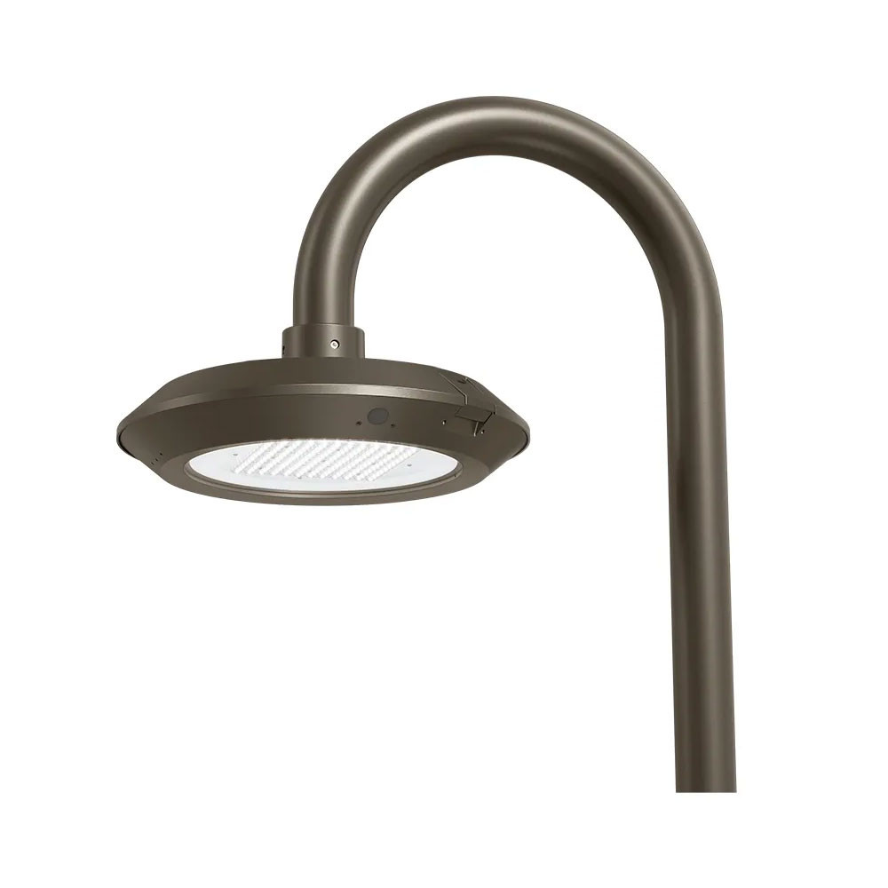 Round LED Area Light - Bell Arm Mount - 60W Max - Bronze