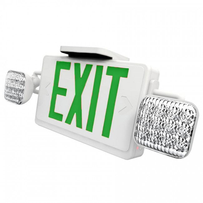 Exit Combo Light – Green Letters, White Housing, LED Backup