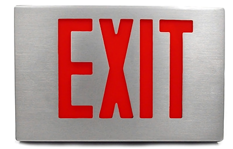 Aluminum LED Exit Sign – Red Letters, Includes Battery Backup
