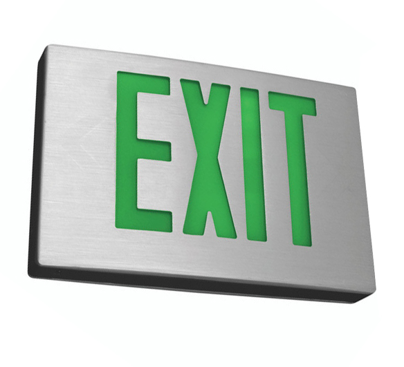LED Exit Sign – Green Letters, Die-Cast Aluminum, Battery Backup
