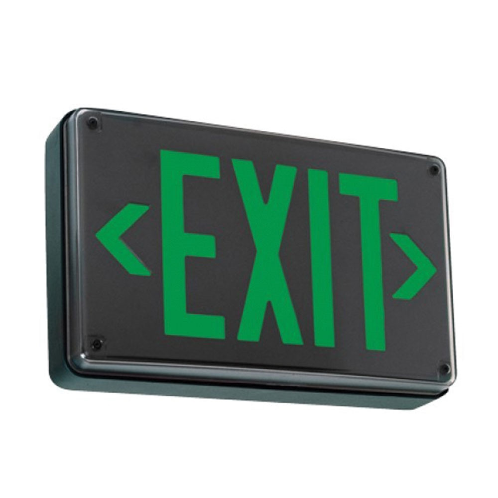 Compact LED Exit Sign – Black, Green Letters, Battery Backup