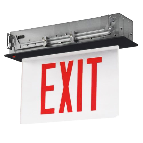 Black Recessed Exit Sign – White Panel, Red Letters