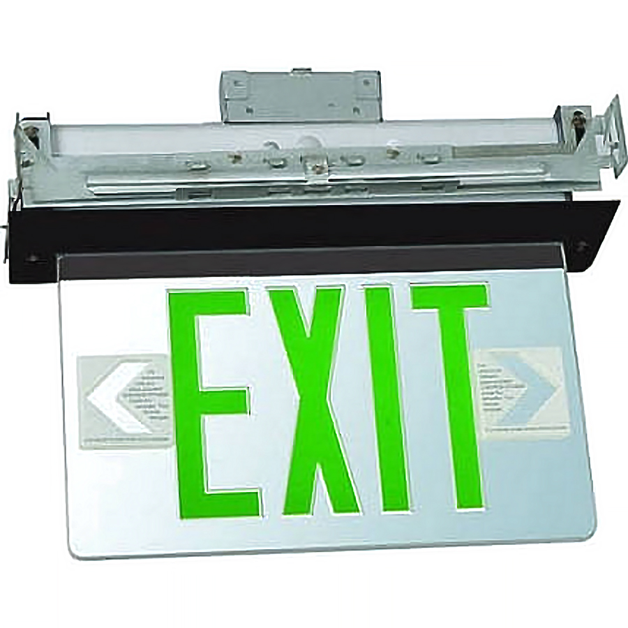 Superior Lighting - Black Edge-Lit Exit Sign – Mirror Panel, Green Letters