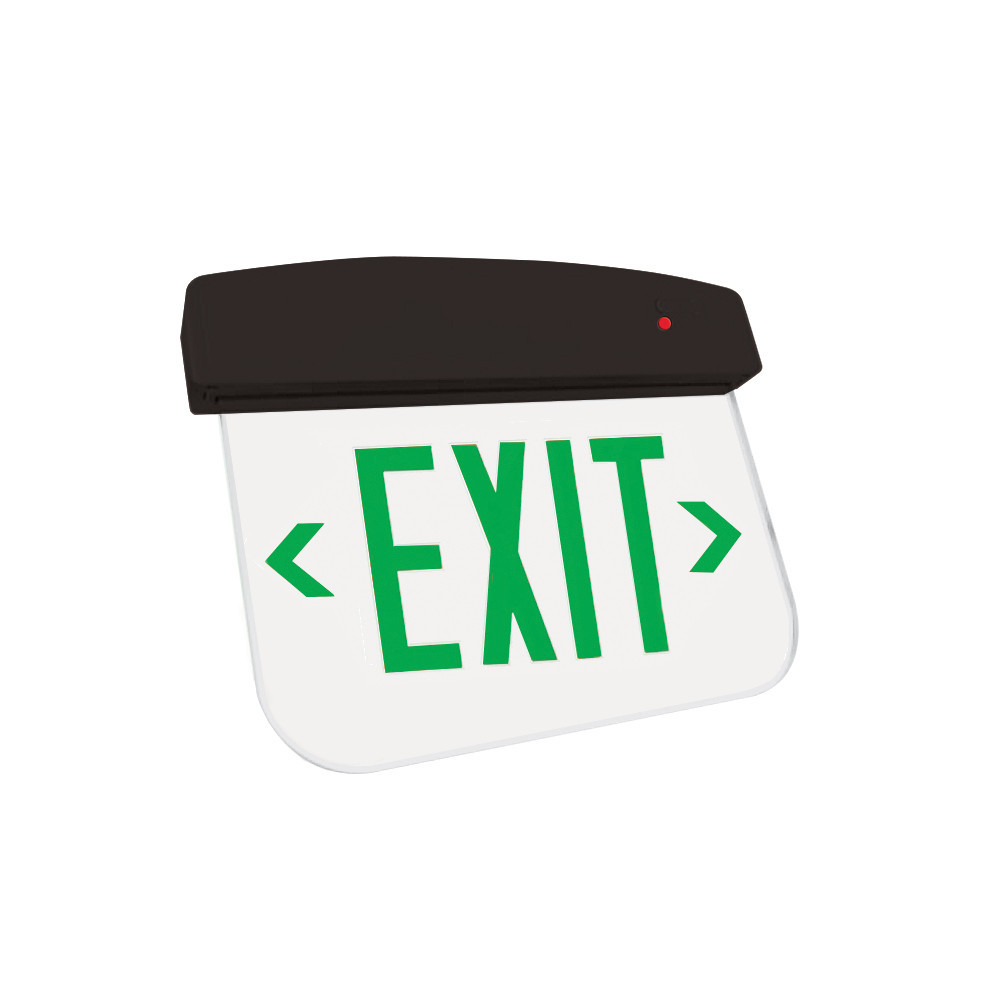 Edge-Lit Exit Sign – Green, Black Canopy, White Panel