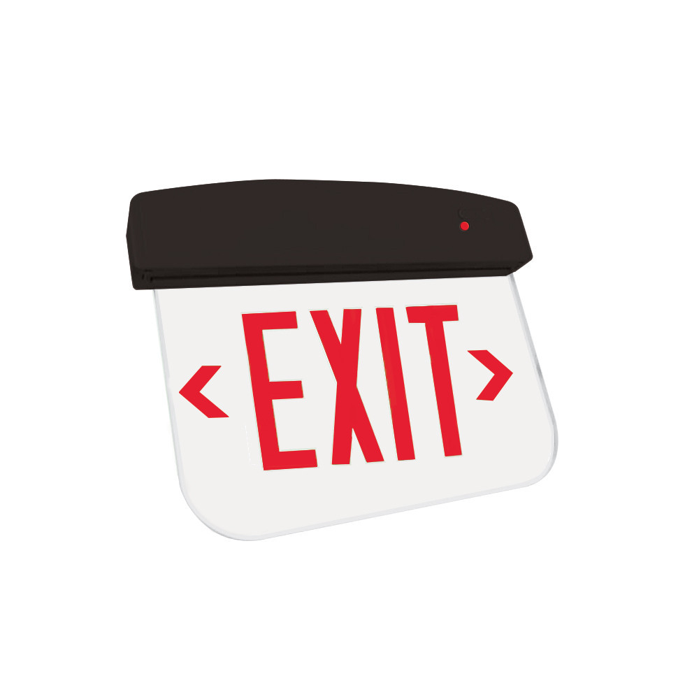 Red Edgelit Exit Sign, Black Canopy, White Panel, Plastic