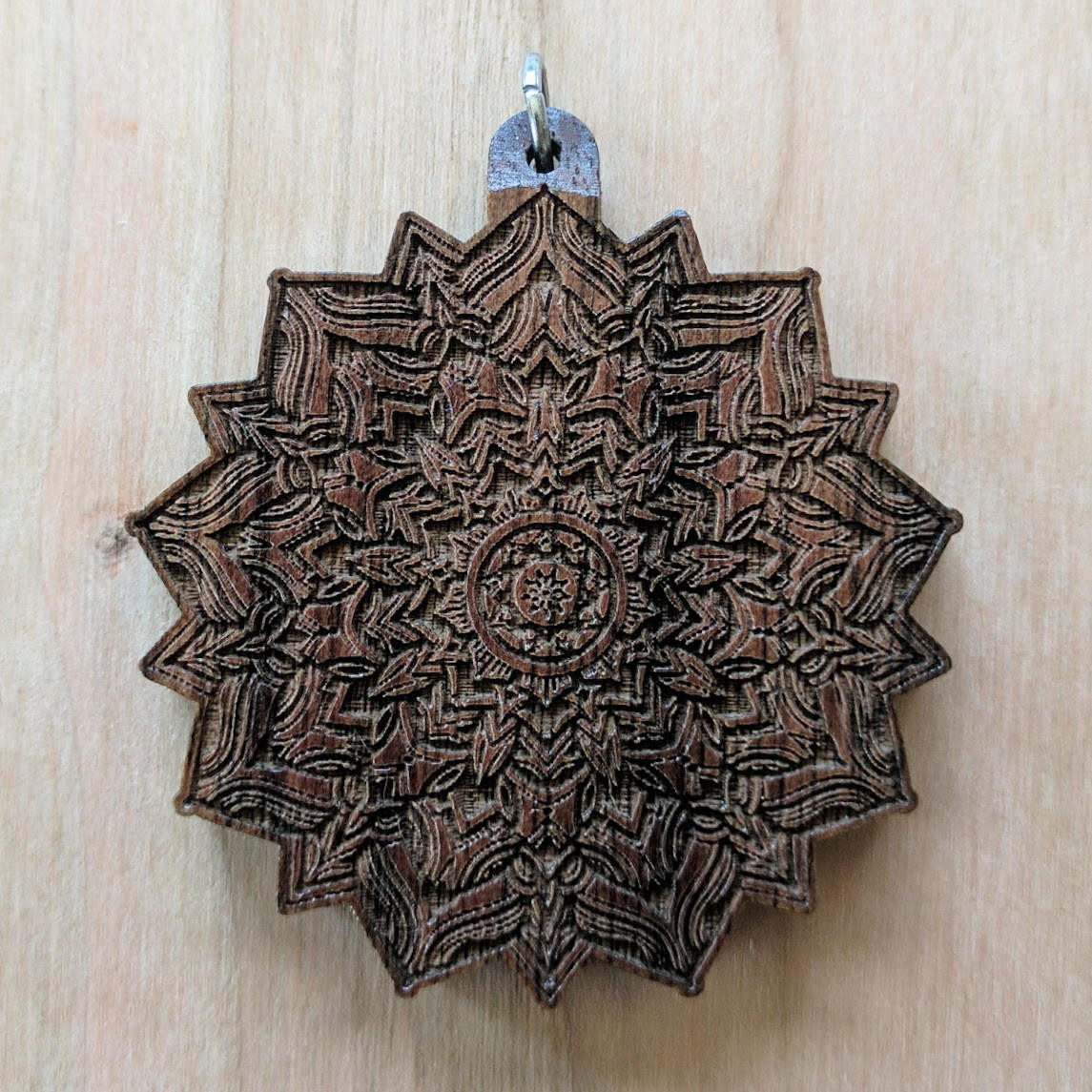 Nonagon Mandala 3 Hardwood Pendant by Corey Clark - LaserTrees