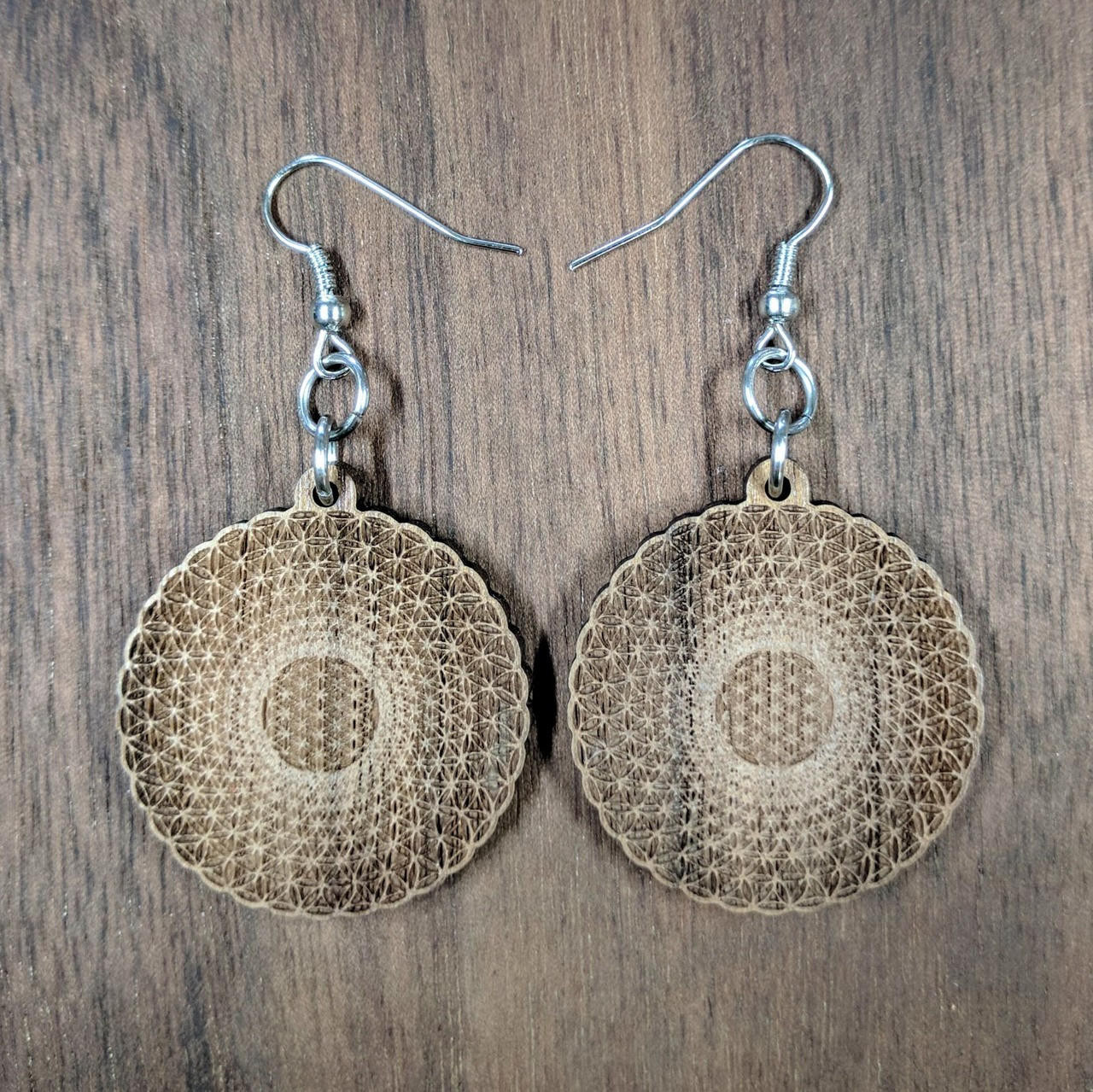 Flower of Life Phi Vortex Hardwood Earrings - LaserTrees