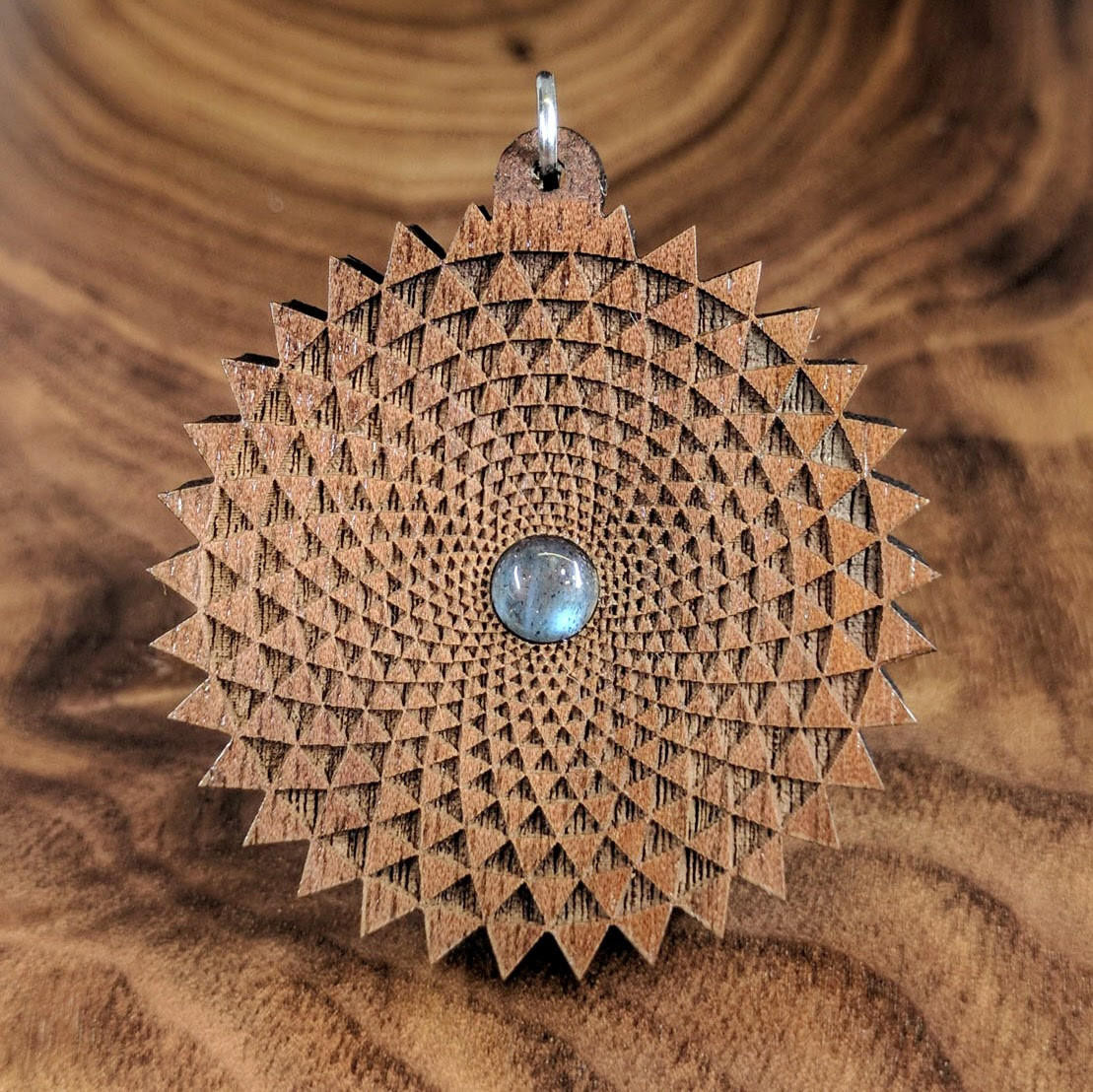 Phi Triangle Grid Hardwood Pendant in Walnut with 6mm Labradorite ...
