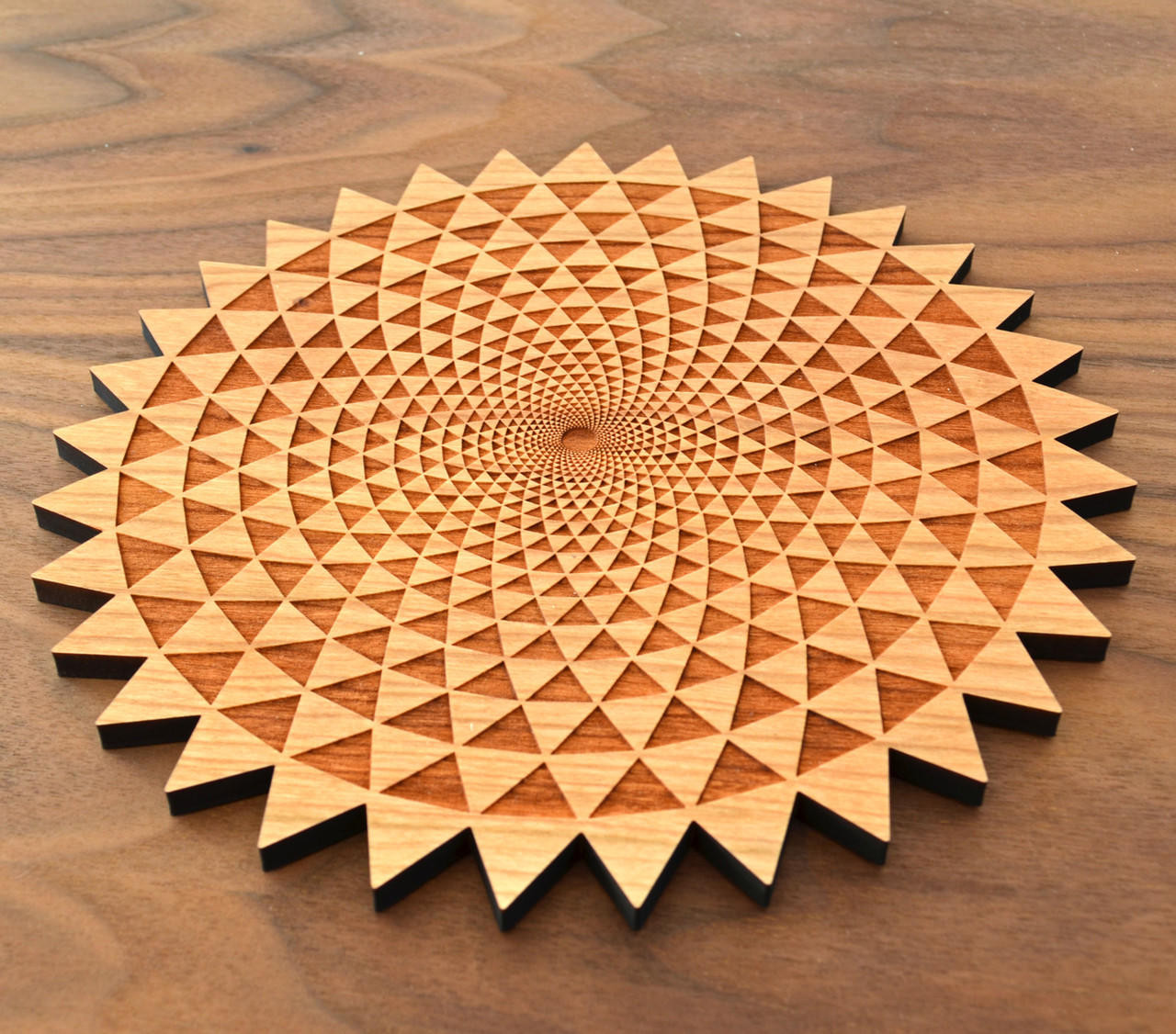 Phi Triangle Grid - Cherry Hardwood Crystal Grid - LaserTrees