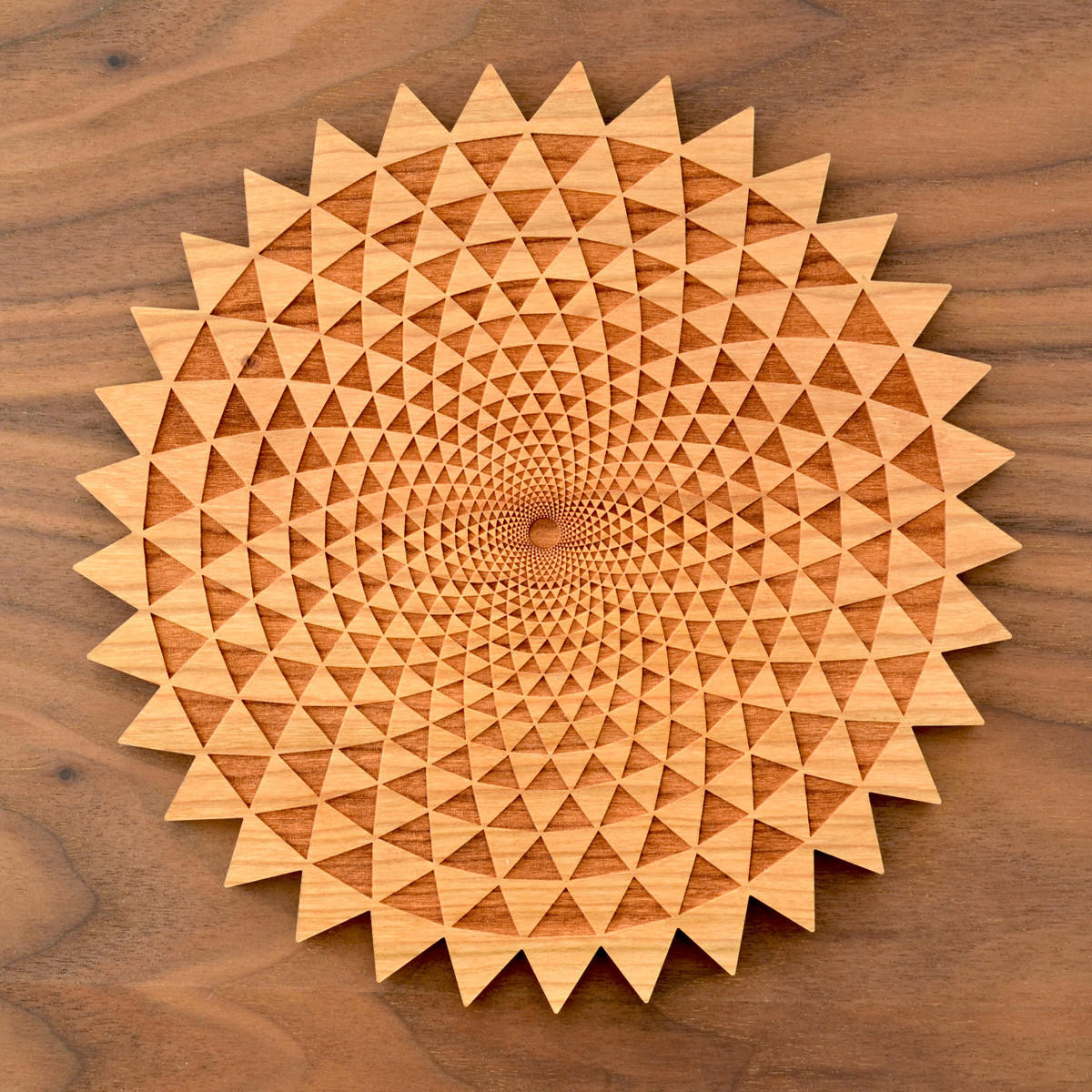 Phi Triangle Grid - Cherry Hardwood Crystal Grid - LaserTrees