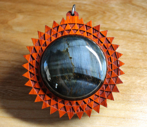 Flower of Life Phi Vortex Hardwood 30mm Gemstone Pendant - LaserTrees