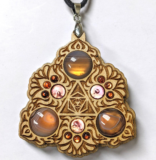 LED Gemstone Talisman Pendant - Tri Flower - Maple with Botswana Agate ...