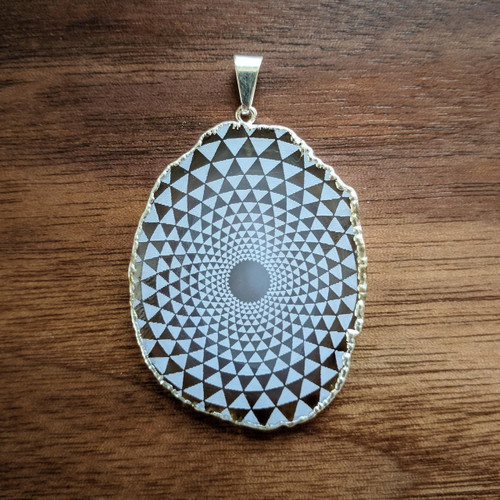 Phi Triangle Grid - Silver Plated Laser Engraved Agate Pendant - LaserTrees