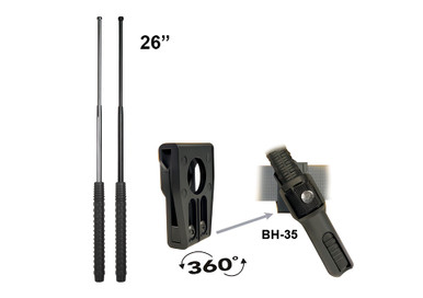 Expandable Baton, Hardened, Black With Swivel Holder (BH-35), 26 Inch
