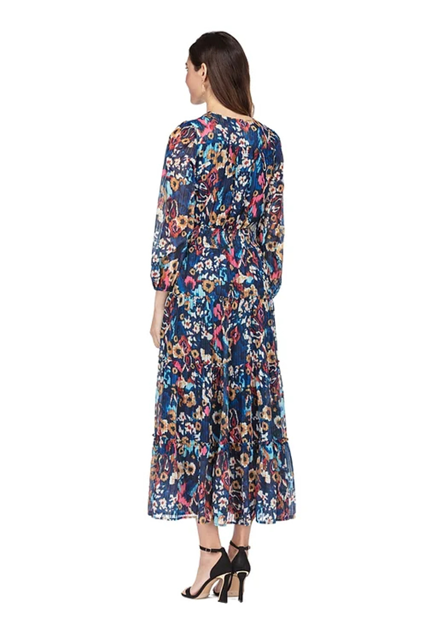 V Neck Smocked Waist Tiered Maxi Dress Multi Floral Abstract Monkee