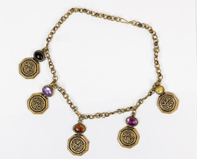 Rustic Multi-Colored Gold Plated Necklace with Arabic Symbols and Gemstones
