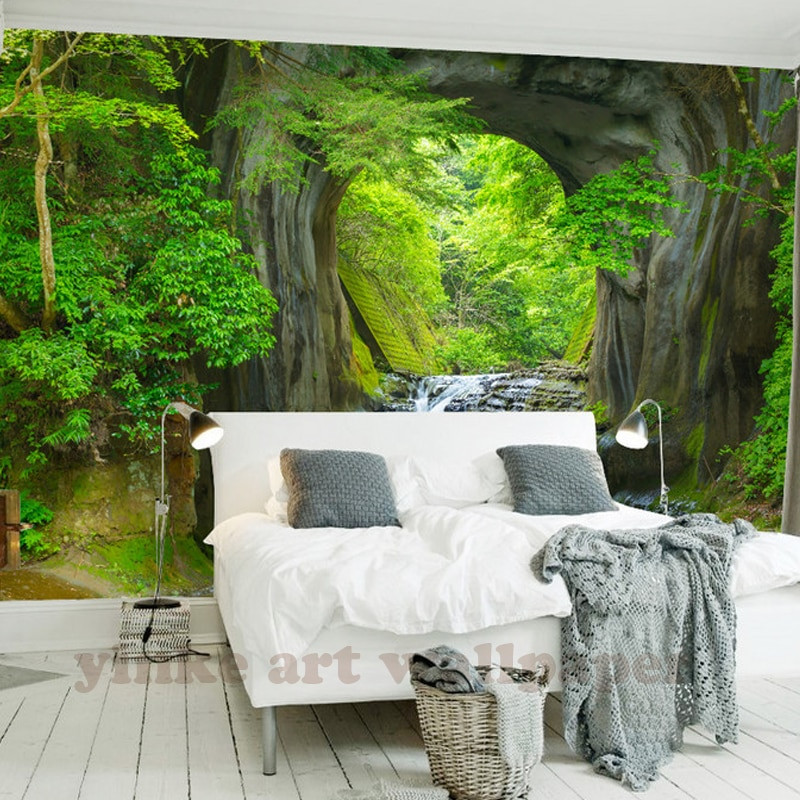 Custom 3D fresh rill Forest Wall Mural Photo Wallpaper Scenery For ...