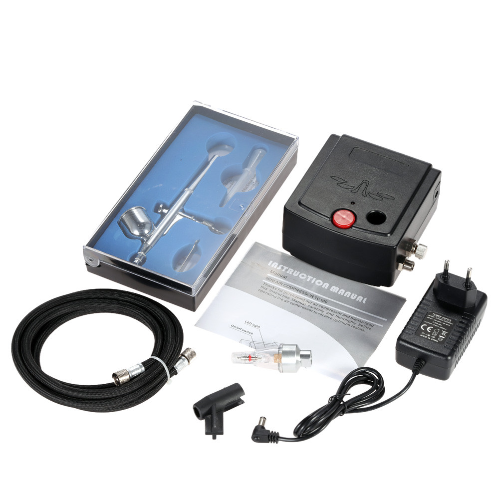 Gravity Feed Dual Action Airbrush Air Compressor Kit 100-250V for Art ...