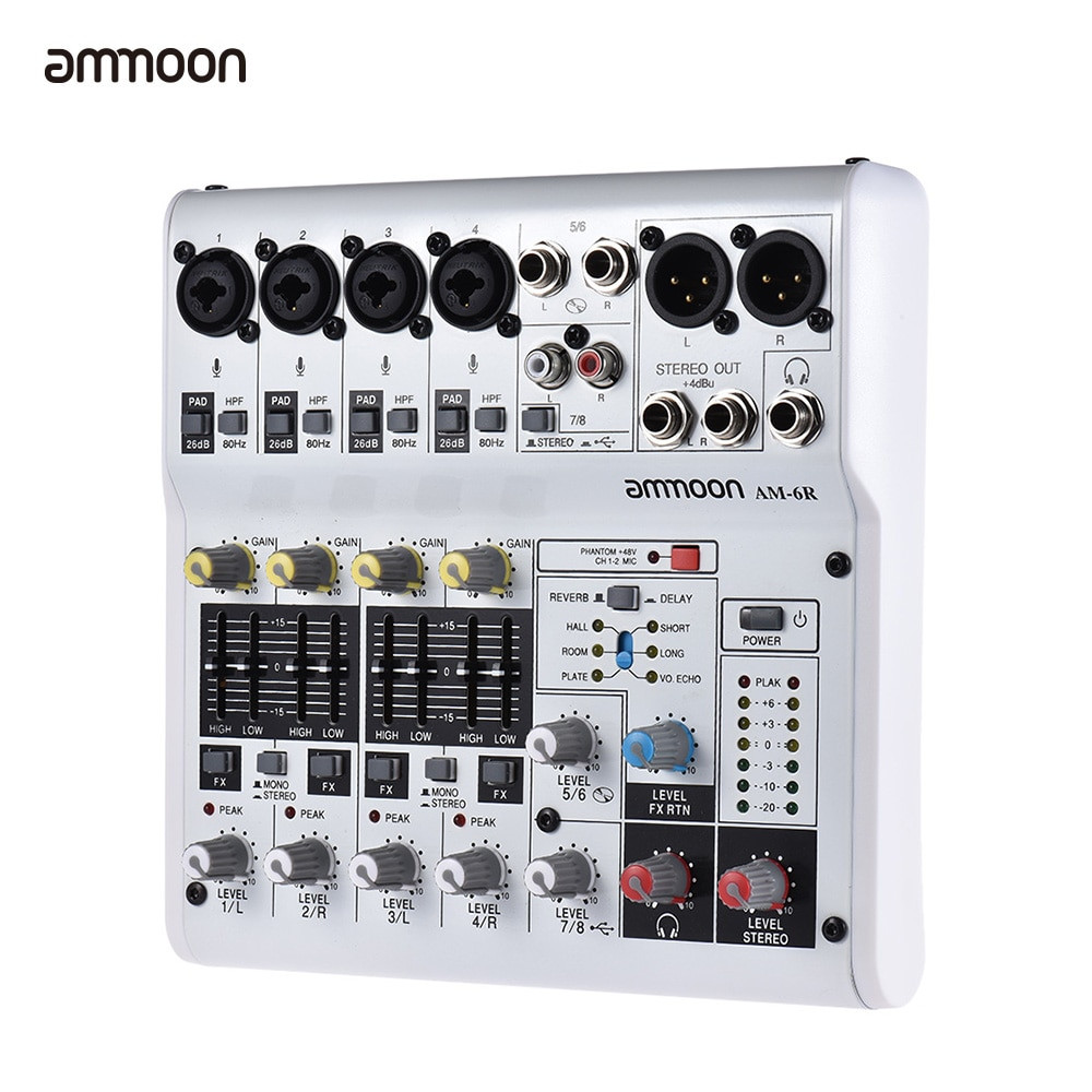 ammoon AM-4R Mixer Console 6-Channel Audio Mixing Console Sound Card ...