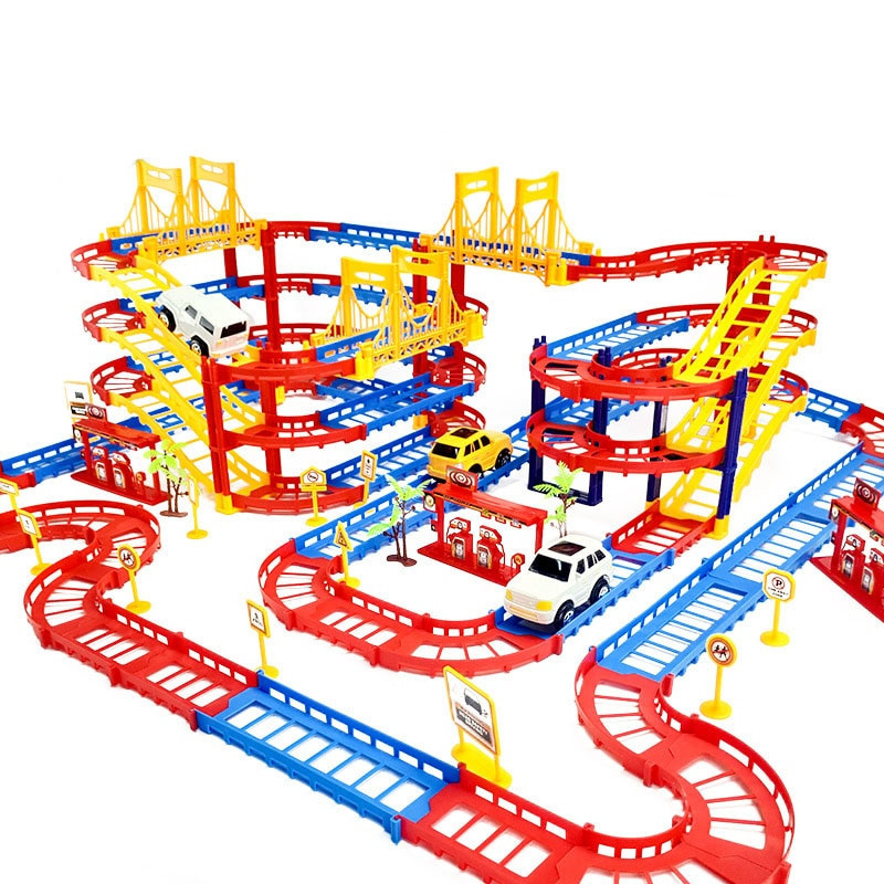 DIY 3D Electric Rail Car Train Track Multilayer Construction Vehicles ...