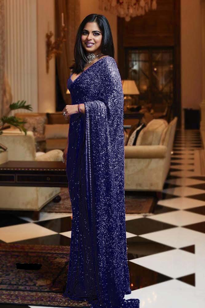 New Heavy Georgette Dark Blue Saree with Full Satari Sequence Work ...