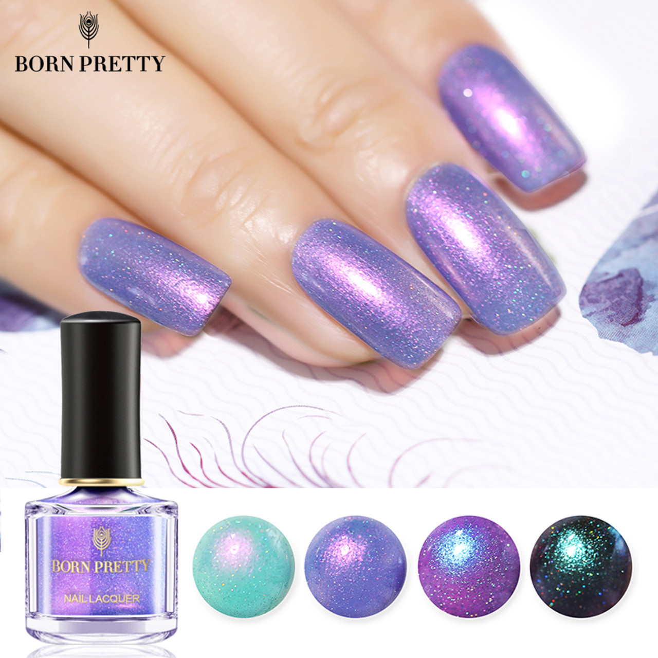 BORN PRETTY Chameleon Mermaid Nail Polish 6ml Shell Glimmer Varnish Summer Series Glitter Nail ...