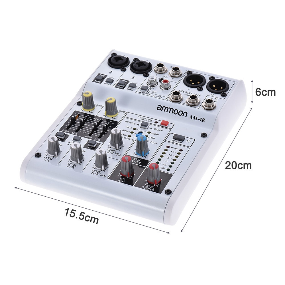 ammoon AM-4R Mixer Console 6-Channel Audio Mixing Console Sound Card ...