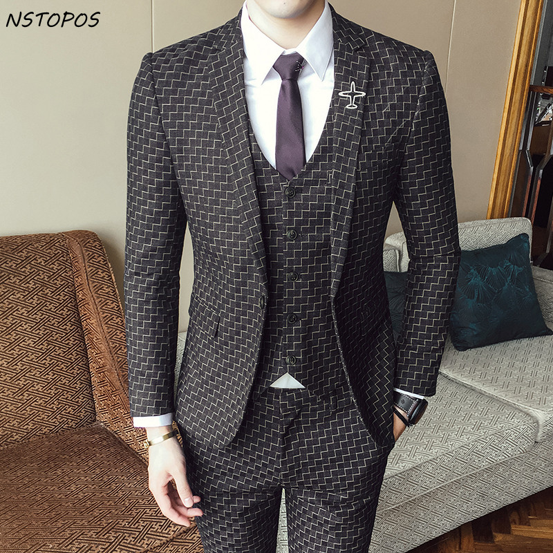 Check Suits For Men 3 Piece Wedding Suits For Men Costume Slim Fit Suit ...