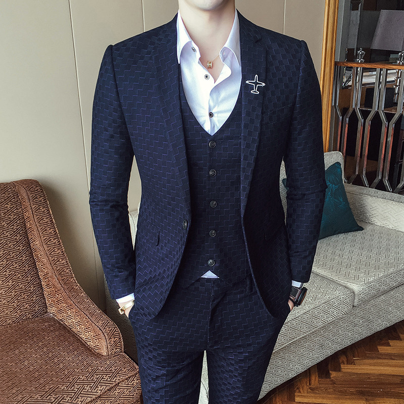 Check Suits For Men 3 Piece Wedding Suits For Men Costume Slim Fit Suit ...